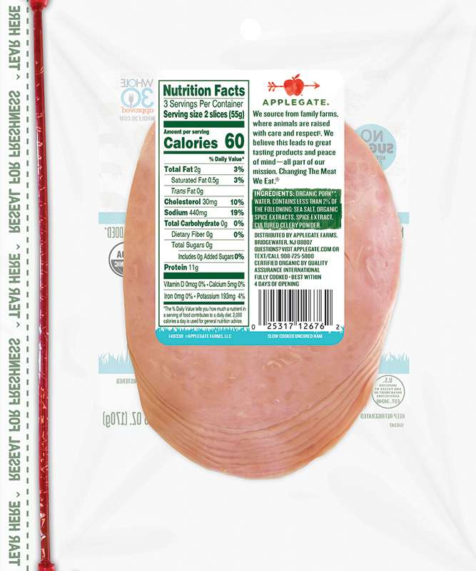 Products - Deli Meat - Organic Slow Cooked Ham - Applegate