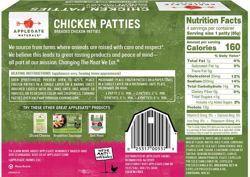 Products - Breaded Chicken - Natural Chicken Patties - Applegate